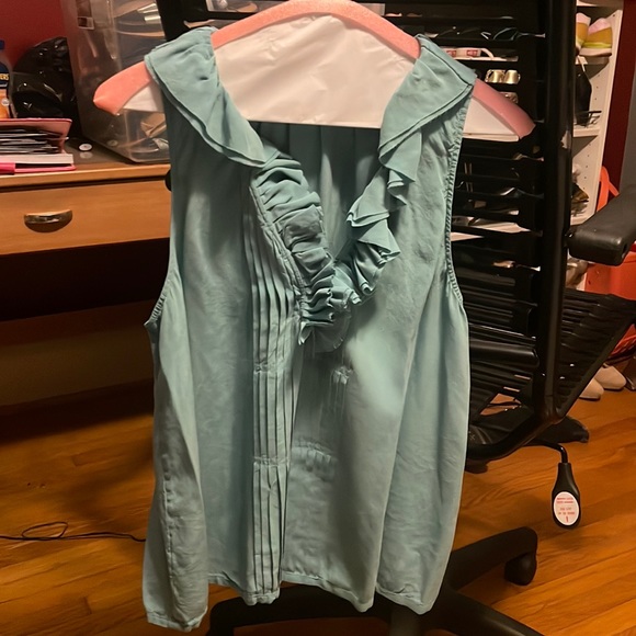 Joie | Tops | Dusty Blue Green Silk Tub With Ruffles At The Neck By ...